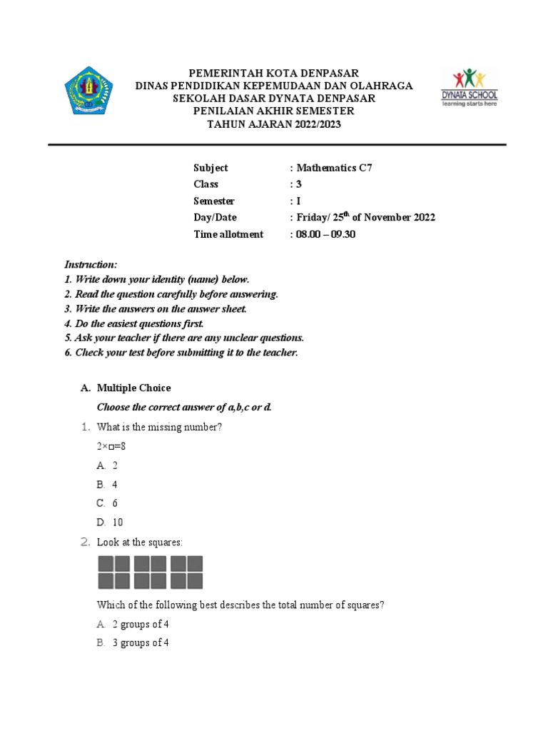 Pas Math Grade 3 Nov | PDF