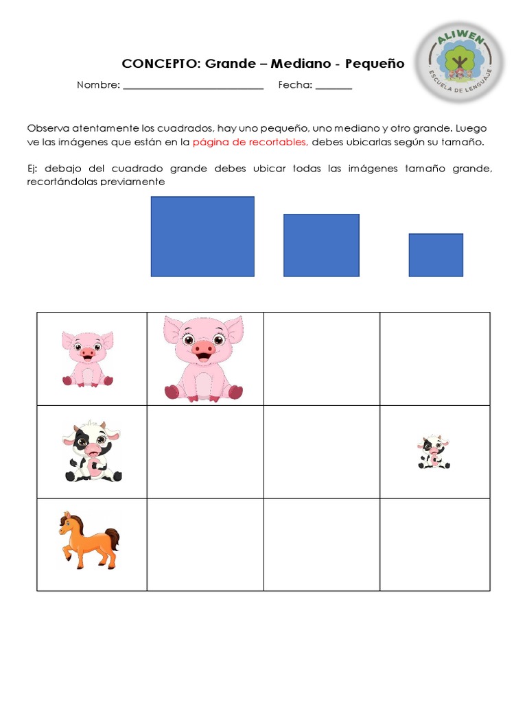 Actividades de Tamaños: Grande, Mediano, Pequeño | PDF | Métodos y ...