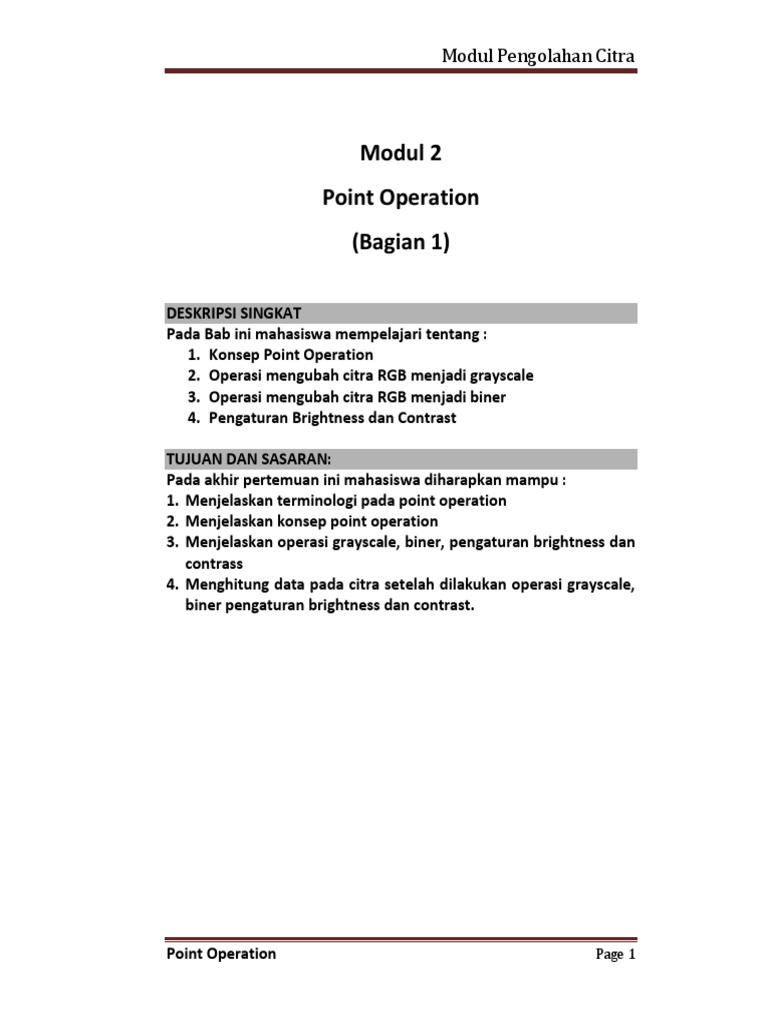Modul Pengolahan Citra: Point Operation | PDF