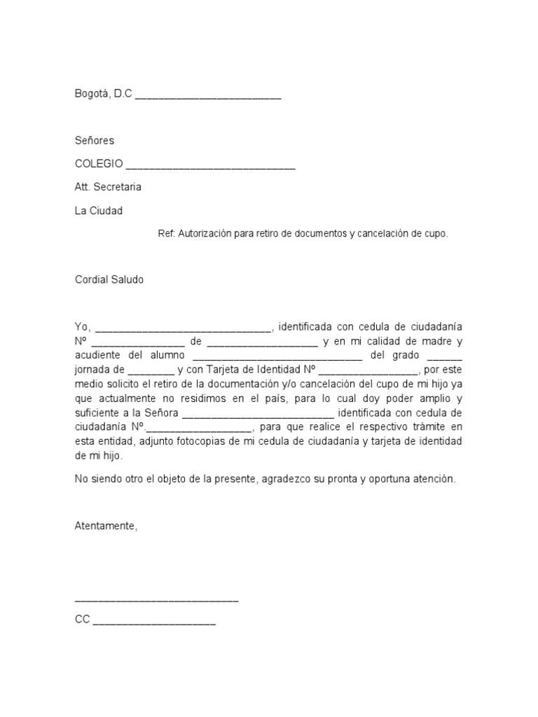 Carta Cancelacion de Cupo y Autorizacion | PDF | Finanzas y dinero