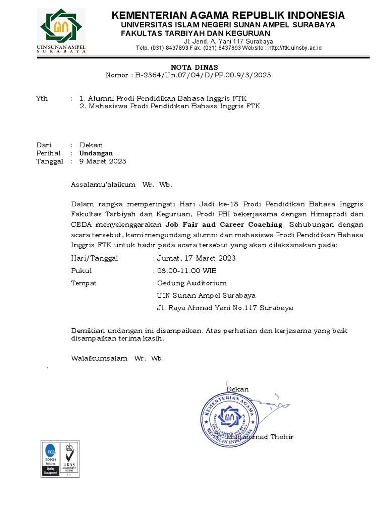 NODIN Undangan Mahasiswa Dan Alumni | PDF