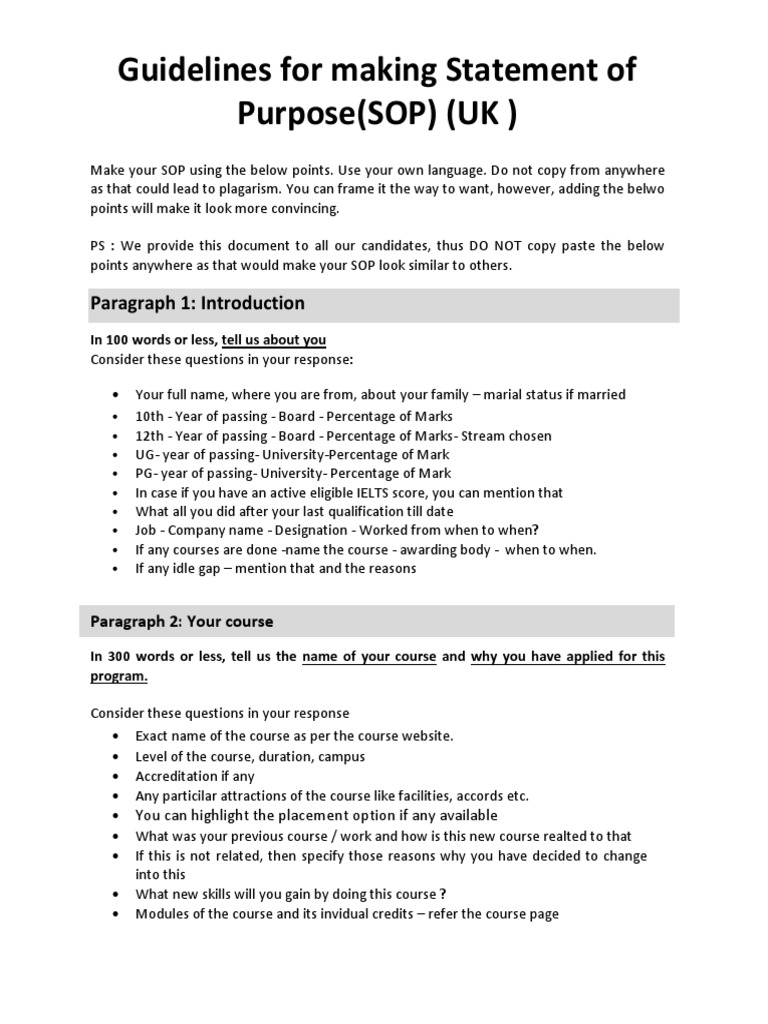 Complete SOP Guidelines-UK-1-1 | PDF | Cost Of Living | University