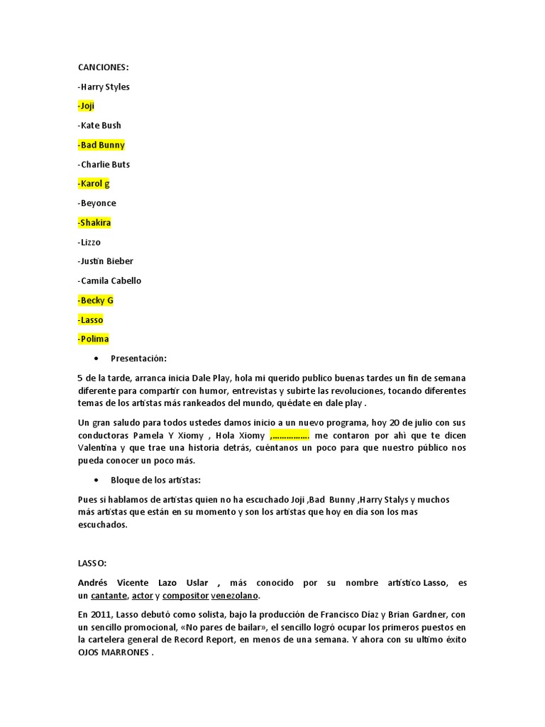 Guion | PDF | Musica Popular