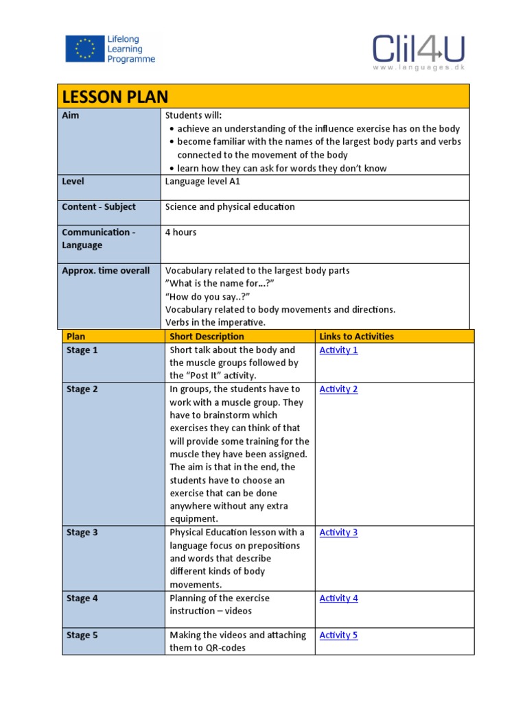 Lesson Plan Fitness and Body English | PDF | Qr Code | Learning