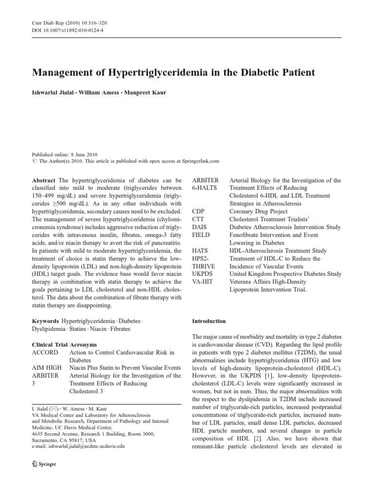 Amess Management of Hyper Triglyceride Mia in The Diabetic Patient ...
