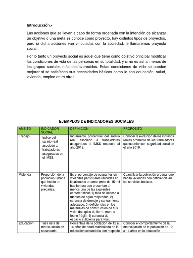 Ejemplo de Indicadores Sociales | PDF