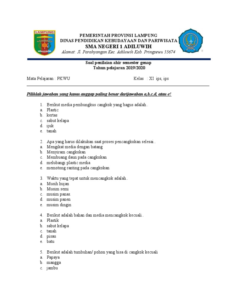 Soal PAS ONLINE PKWU 2020 Fix XI | PDF | Karier & Perkembangan | Griya & Taman