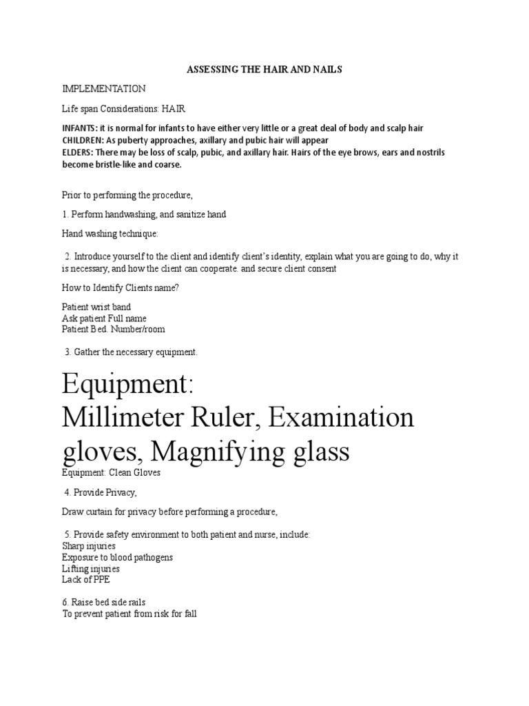 ASSESSING HAIR and Nails | PDF | Nail (Anatomy) | Medical Specialties