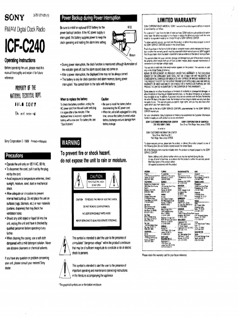 Manual Sony ICF C240 | PDF