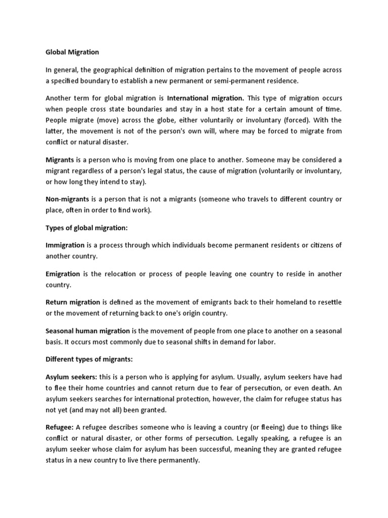Written Report (Global Migration) | PDF | Human Migration | Asylum Seeker