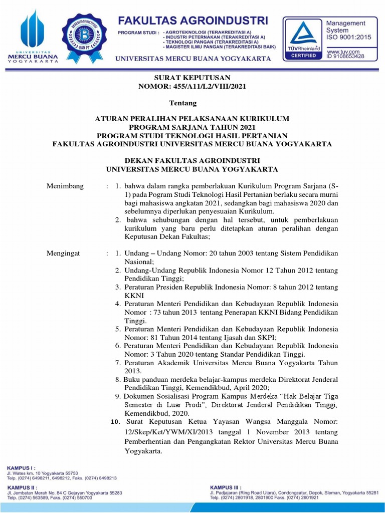 SK Dekan Aturan Peralihan Pelaksanaan Kurikulum MBKM - Prodi THP ...