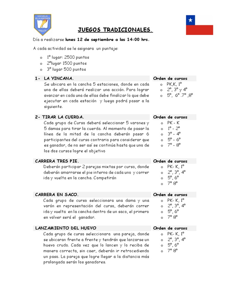 Juegos Tradicionales.: 1-La Yincana. Orden de Cursos | PDF