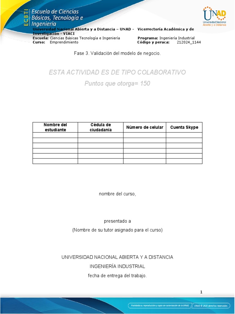 Plantilla Fase 3 - Validación del modelo de negocio | PDF | Ingeniería ...