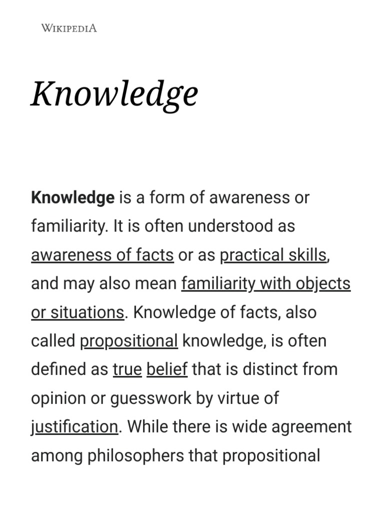 Knowledge - Wikipedia | Download Free PDF | Knowledge | Epistemology
