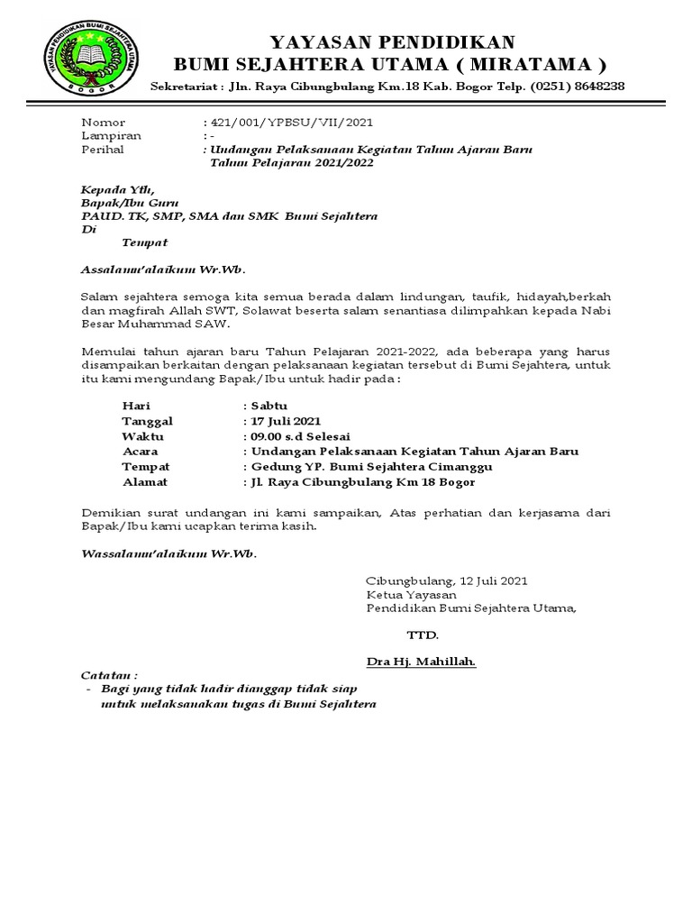 Undangan Rapat Awal Tahun Ajaran Baru 2022 | PDF Undangan Rapat Awal Tahun Ajaran Baru 2022 | PDF
