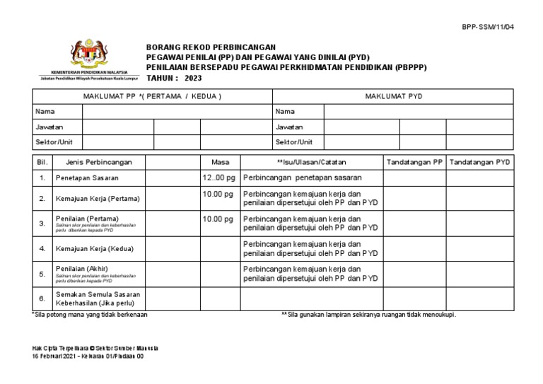 2022 Borang Rekod Perjumpaan PP PYD Mei BERSAMA | PDF