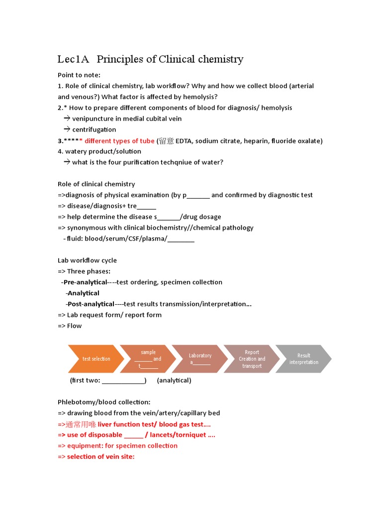 Lec 1A Principles of Clinical Chem | PDF | Blood Plasma | Blood