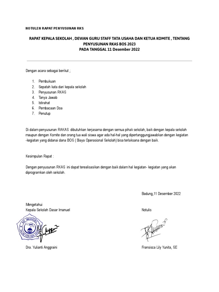 Notulen Rapat Penyusunan Rkas 2023 | PDF