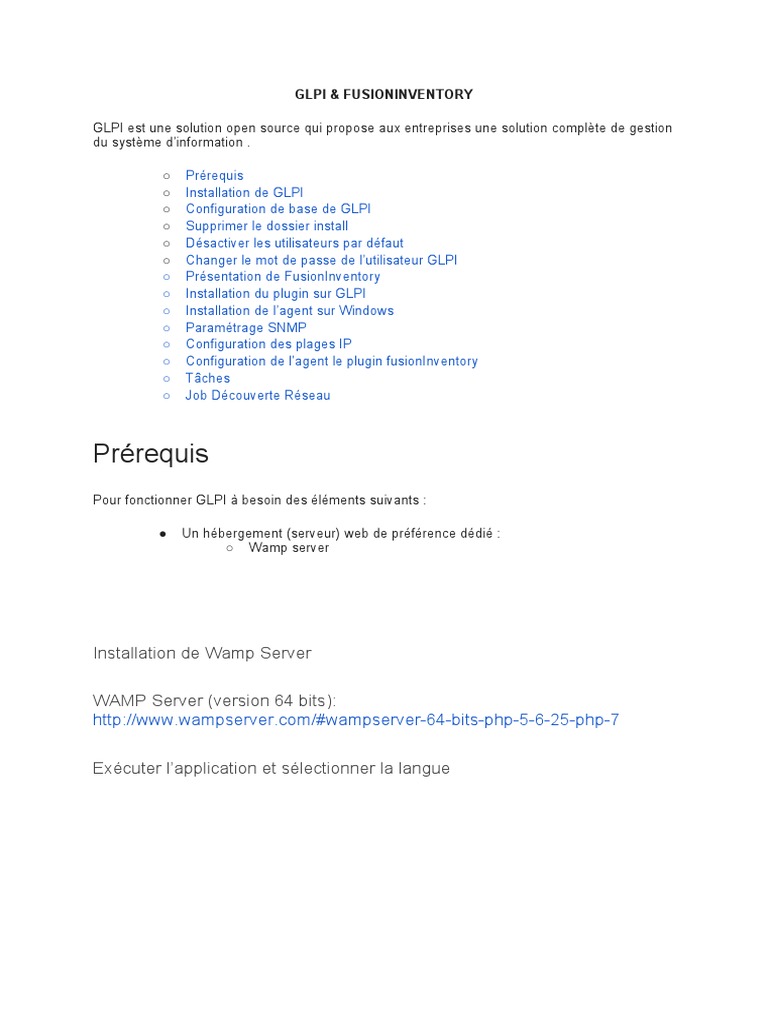 Guide d'installation GLPI et FusionInventory | PDF | Plugin (Informatique) | Internet