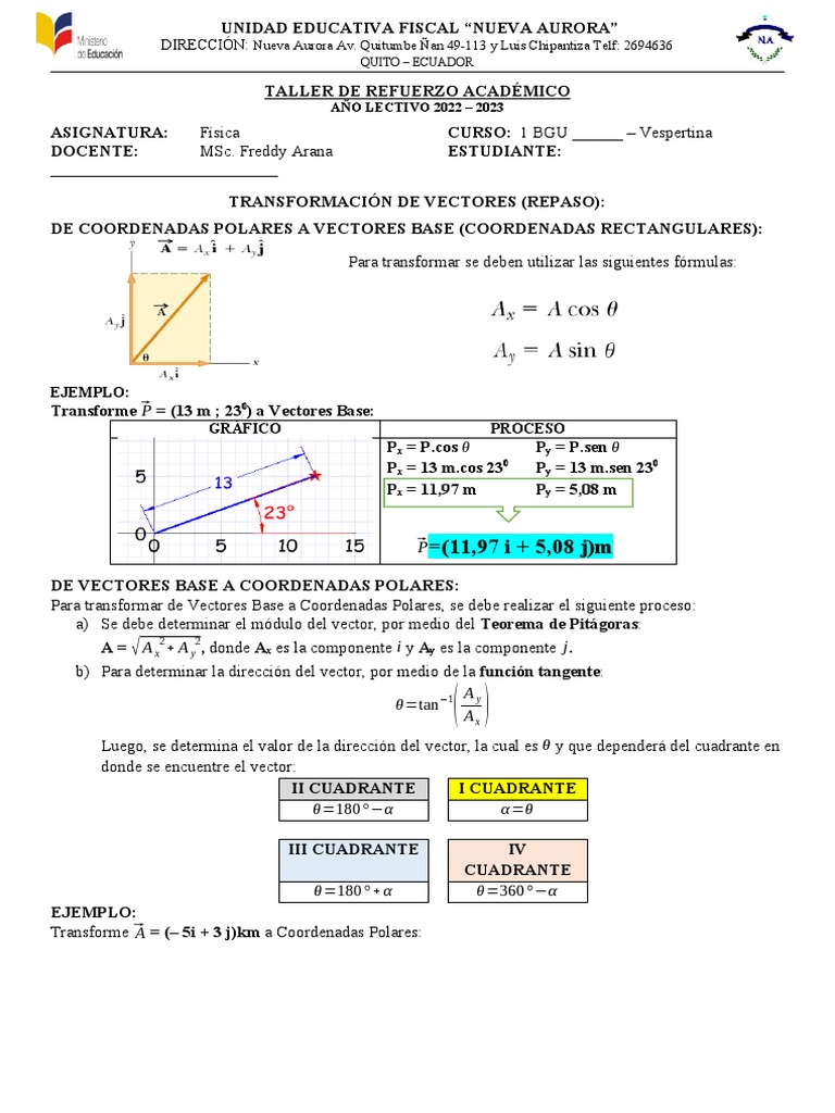 1 BGU - Taller Vectores | PDF | Vector Euclidiano | Álgebra