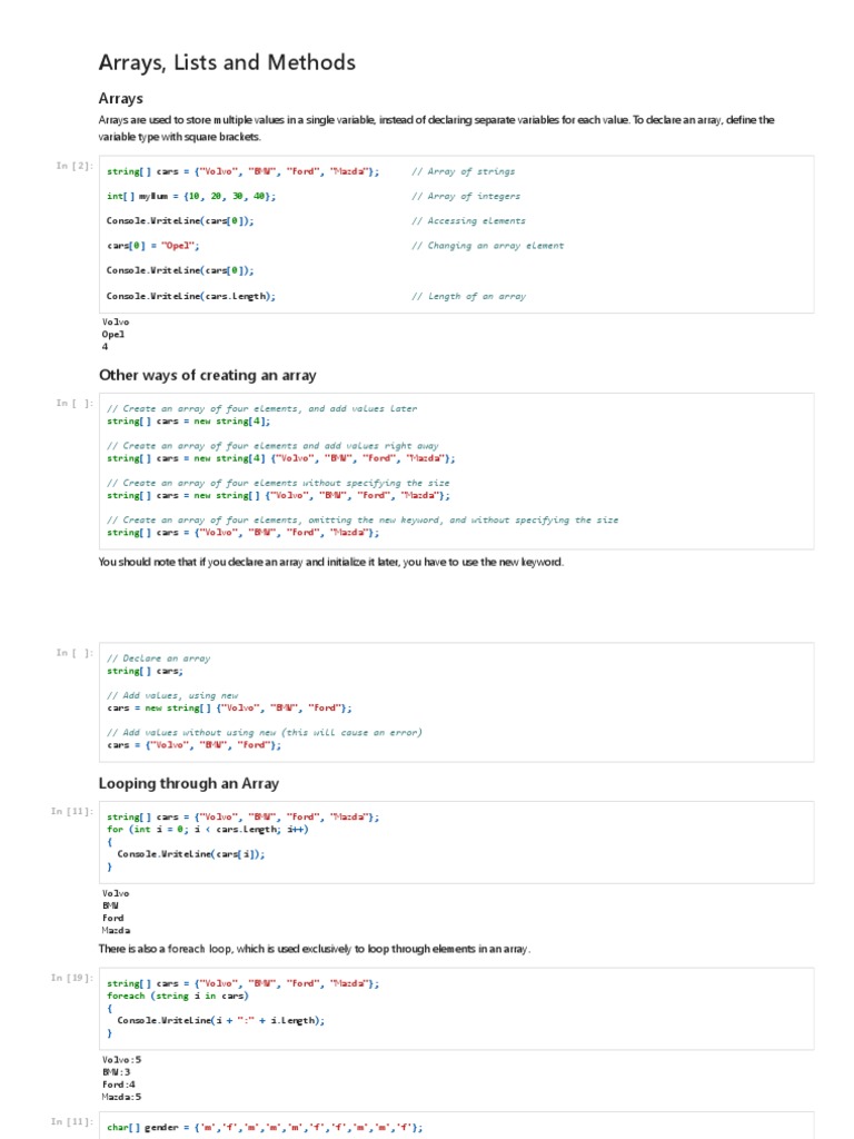 #4arrays, Lists and Methods | PDF