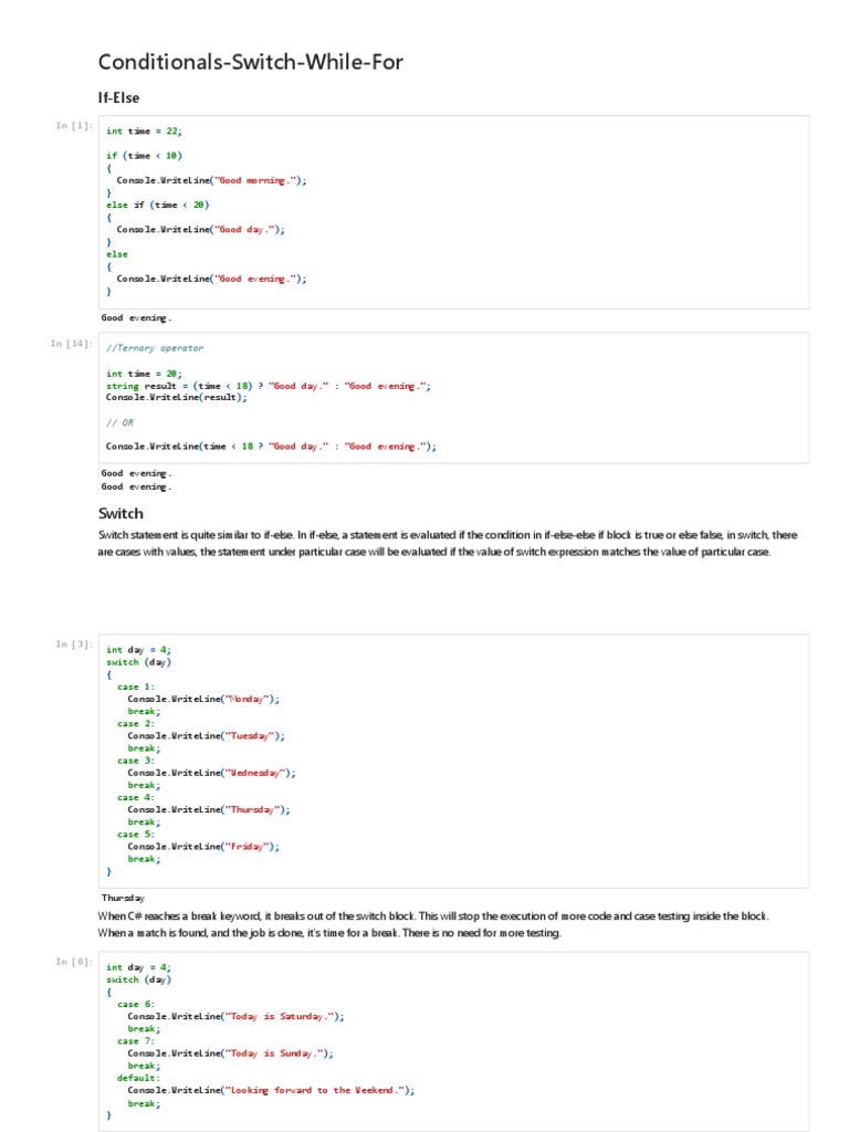 3conditionals Switch While For Pdf Computer Programming Computer Science
