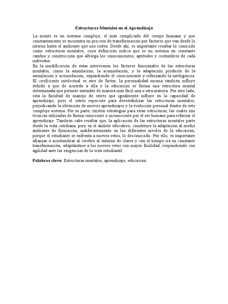 Estructuras Mentales en El Aprendizaje - Resumen | PDF