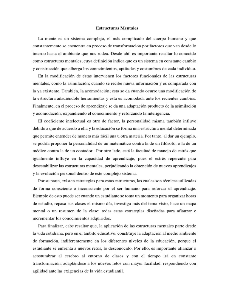 Unidad II - Estructuras Mentales | PDF | Mente | Aprendizaje