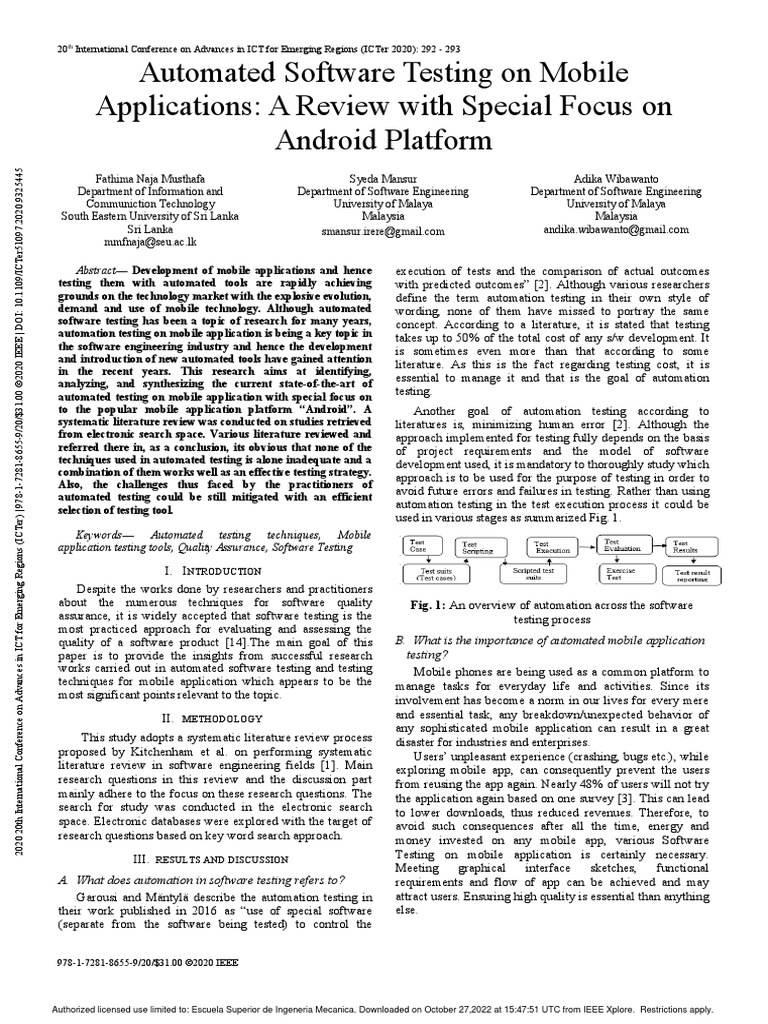 Automated Software Testing On Mobile Applications A Review With Special ...
