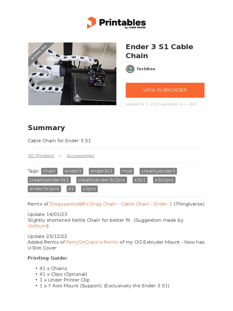 Ender 3 s1 Cable Chain | PDF