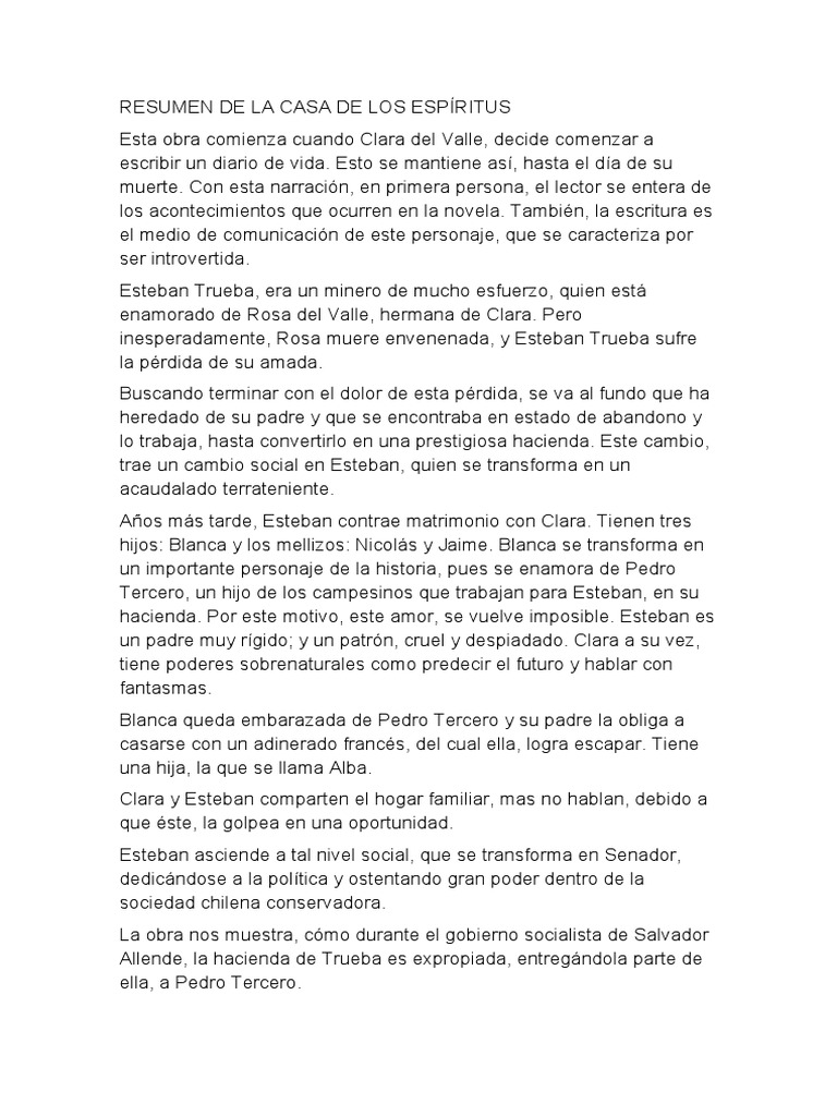 Resumen de La Casa de Los Espíritus | PDF