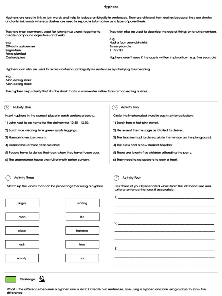 Hyphen Worksheet | PDF | Word | Syntax