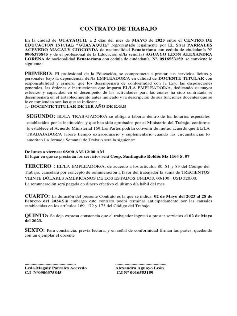 Contratos Docentes en Guayaquil 2023 | PDF | Salario | Labor