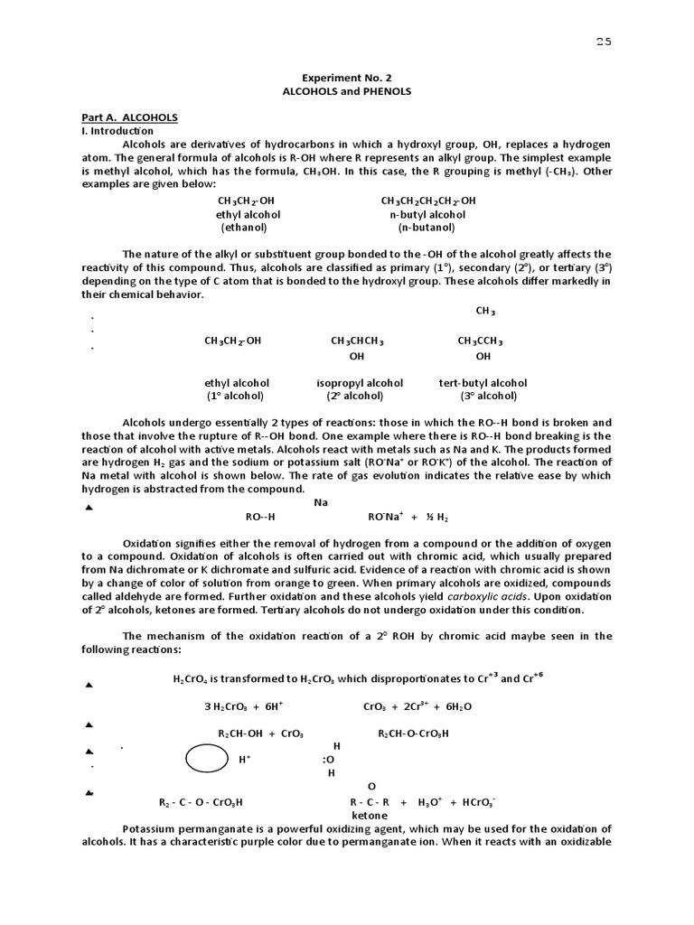 Experiment No. 2: Alcohols and Phenols | PDF | Ethanol | Chemical Reactions
