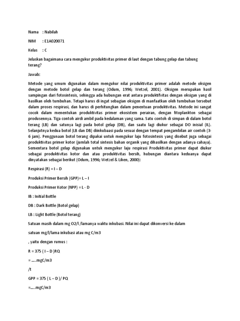 Tugas Biola Produktivitas Primer | PDF