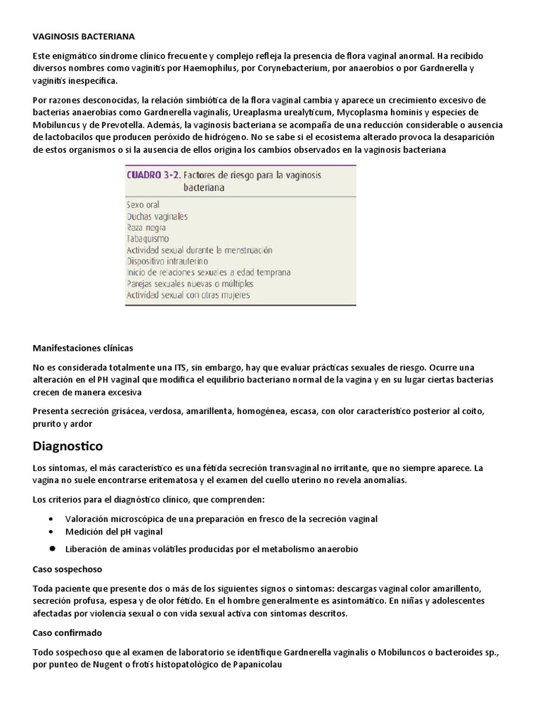 Diagnóstico y tratamiento de vaginosis bacteriana | PDF | Medicina ...