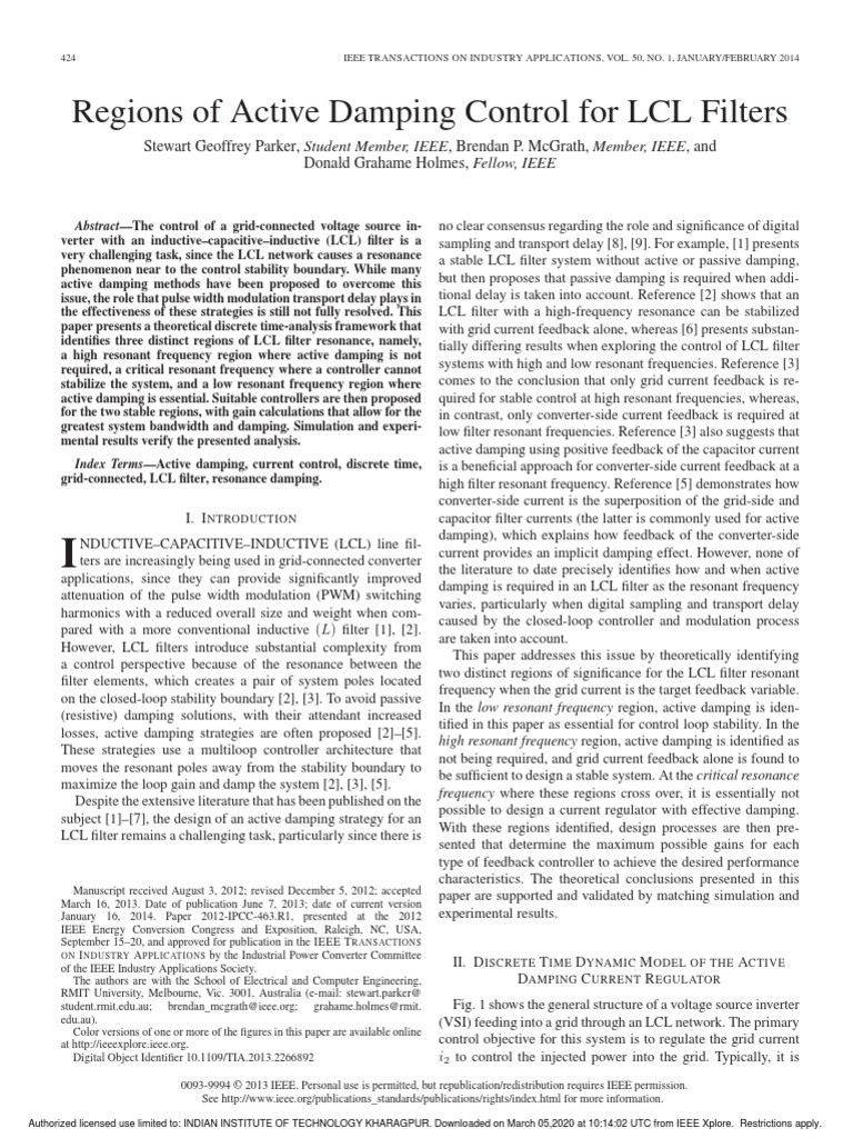 Regions of Active Damping Control For LCL Filters | PDF