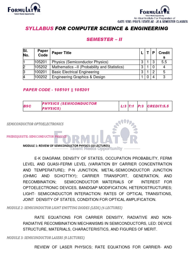 2nd Semester CSE (Syllabus) | PDF | Probability Distribution | Ac Power
