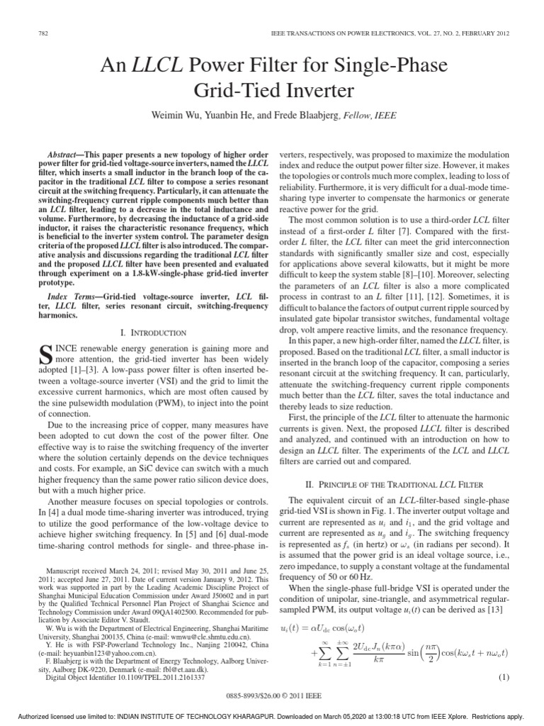 An LLCL Power Filter For Single-Phase Grid-Tied Inverter | PDF | Power ...