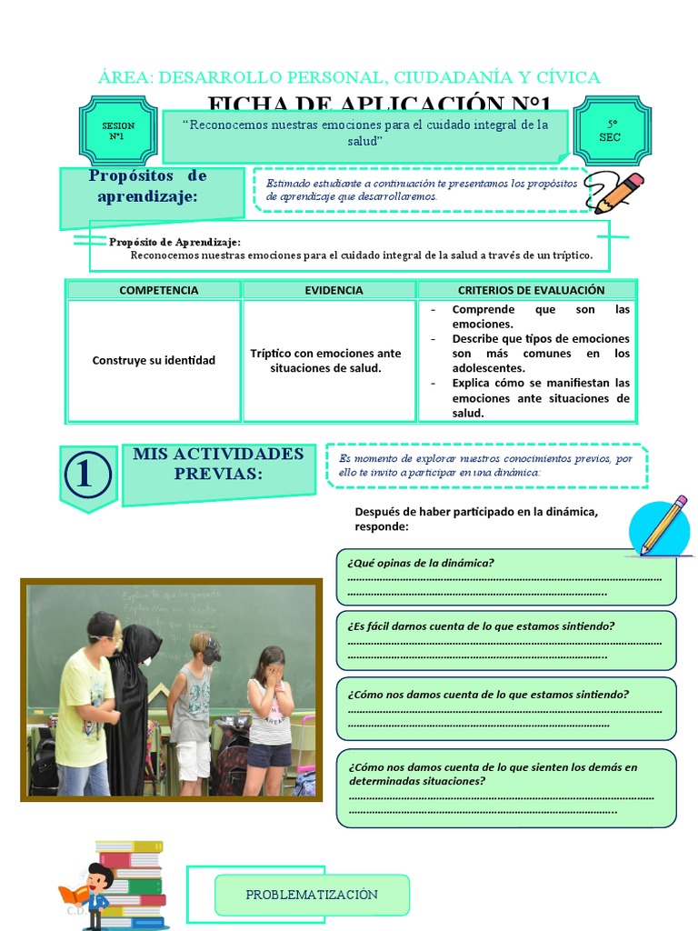 5° Ficha de Aplicación-Sesión1-Sem.1-Exp.2 - DPCC | PDF | Las emociones | Cognición