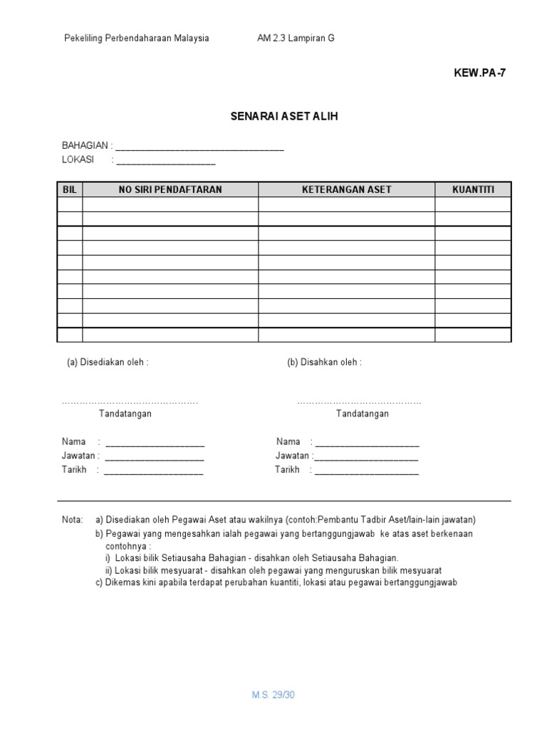 Borang Aset | PDF