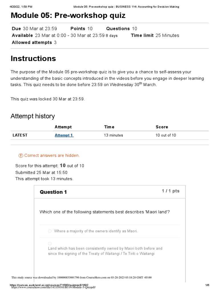 B114 Module 5 Quiz PDF | PDF