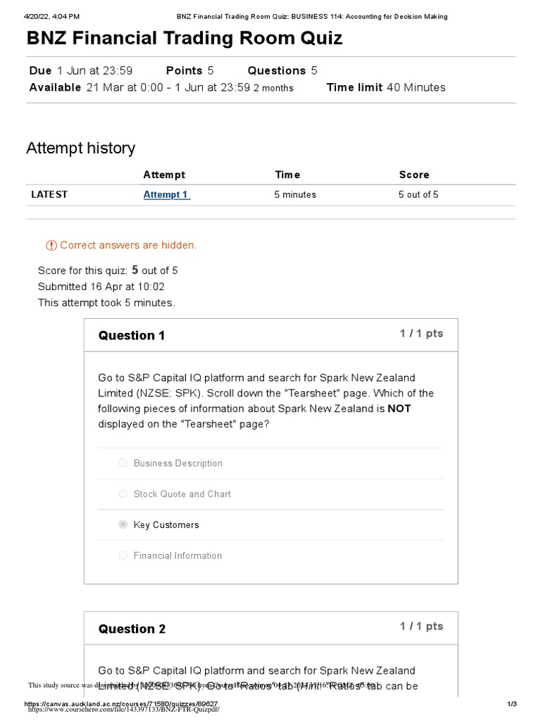 BNZ FTR Quiz PDF | PDF | Trading Room | Business