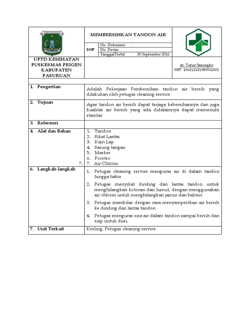 SOP - Membersihkan Tandon Air | PDF
