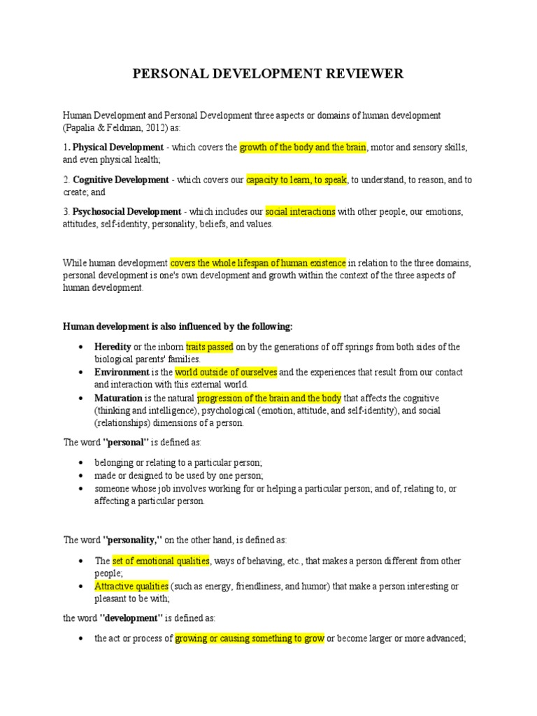 Personal Development Reviewer: Human Development Is Also Influenced by The Following | PDF ...