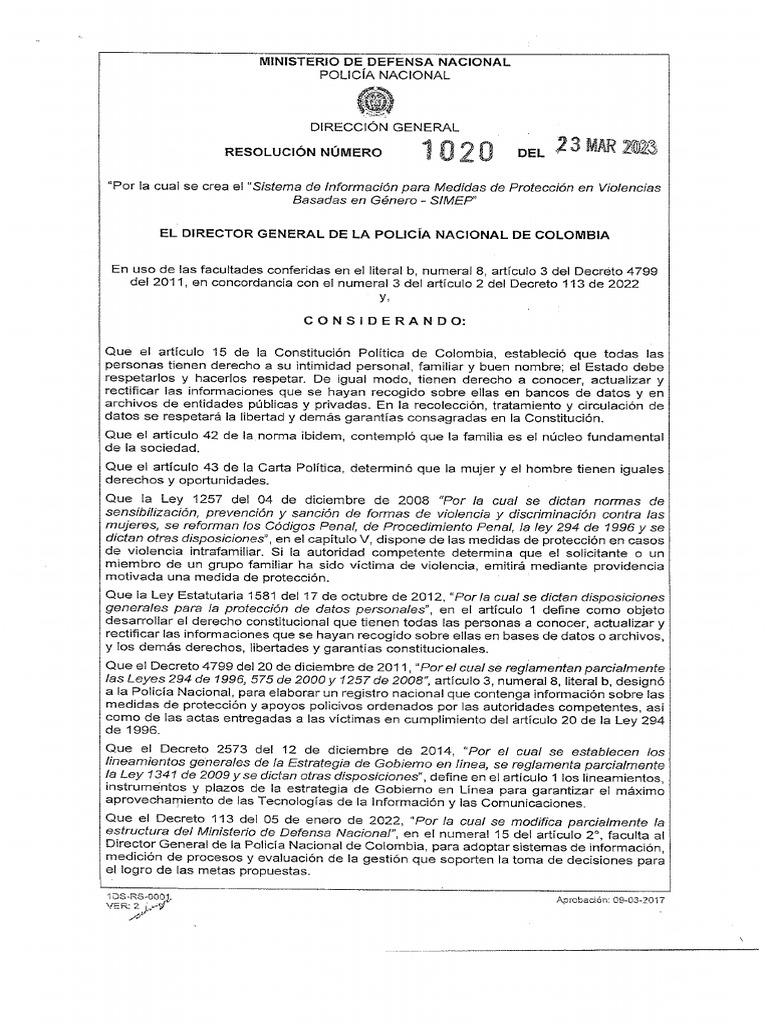 Resolucion 1020 SIMEP | PDF