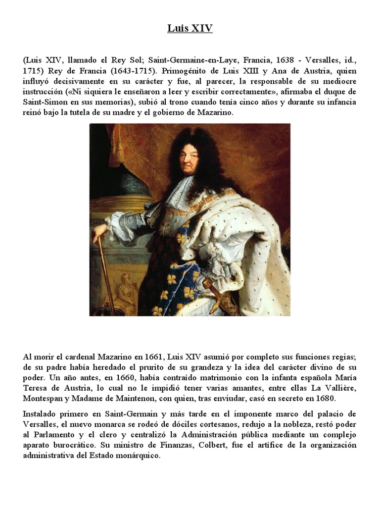 Luis XIV: El Rey Sol y su Legado | PDF | Imperio español | Francia