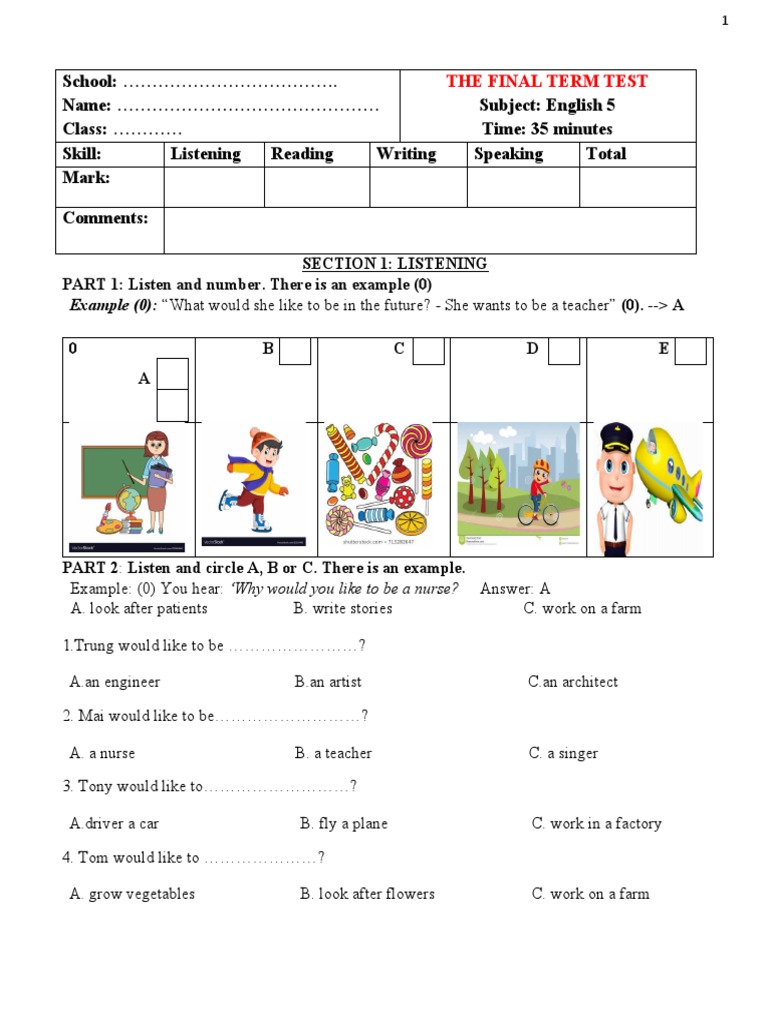 English 5 Final Term Test | PDF
