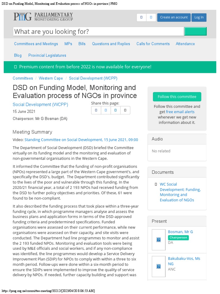 DSD On Funding Model, Monitoring and Evaluation Process of NGOs in Province PM | PDF ...