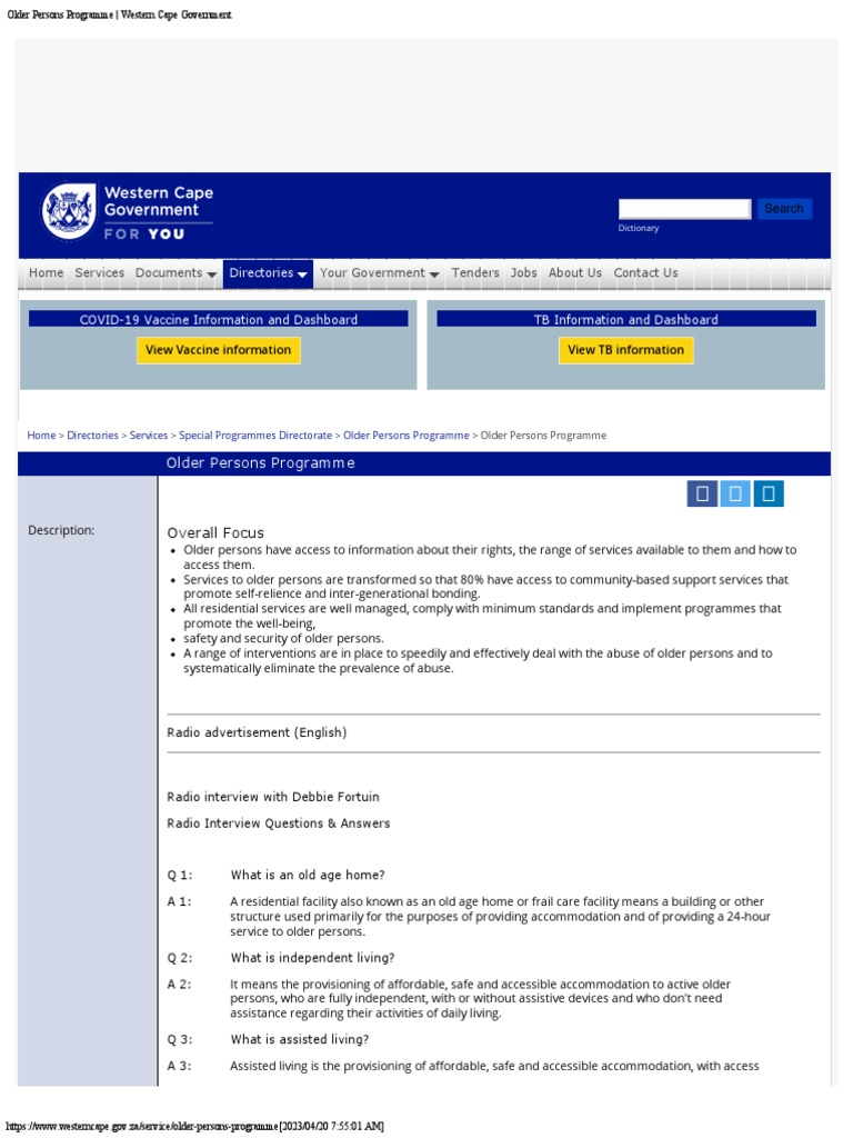 Older Persons Programme Western Cape Government | PDF | Health Care ...